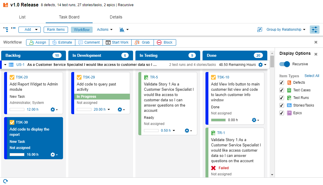 Folders list - Task Board tab